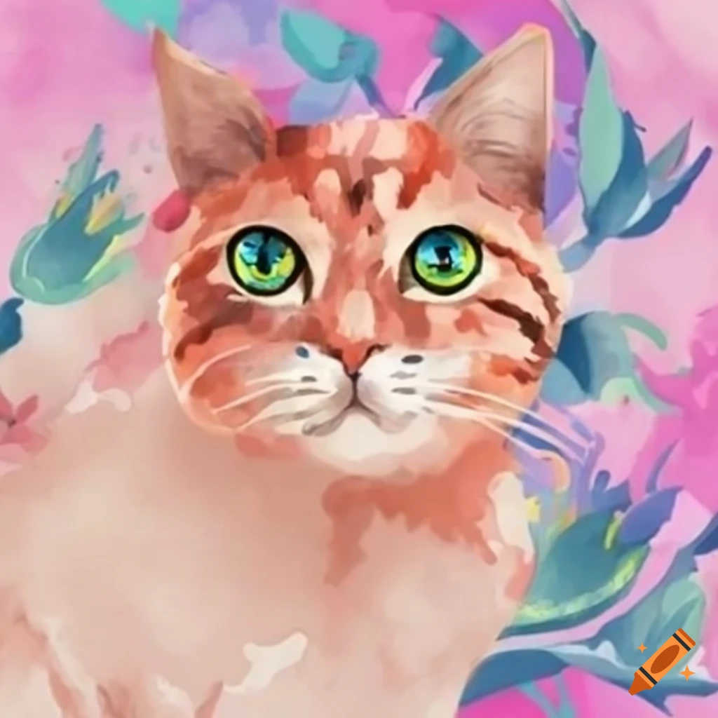 Cat design with floral background on Craiyon