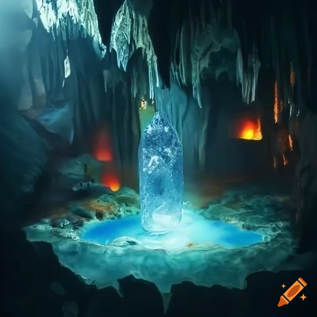 Photo of a mesmerizing crystal cave with a magical pond on Craiyon