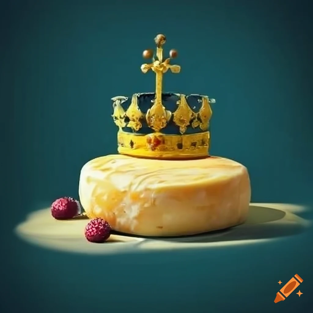 Satirical image of a cheese with crown and scepter on Craiyon