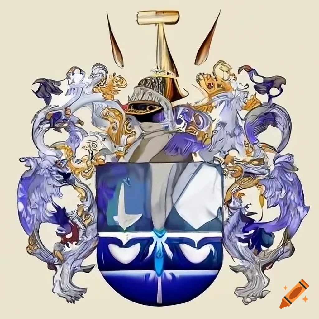 Royal family crest with crossed white feathers and name 'schreiber' on ...