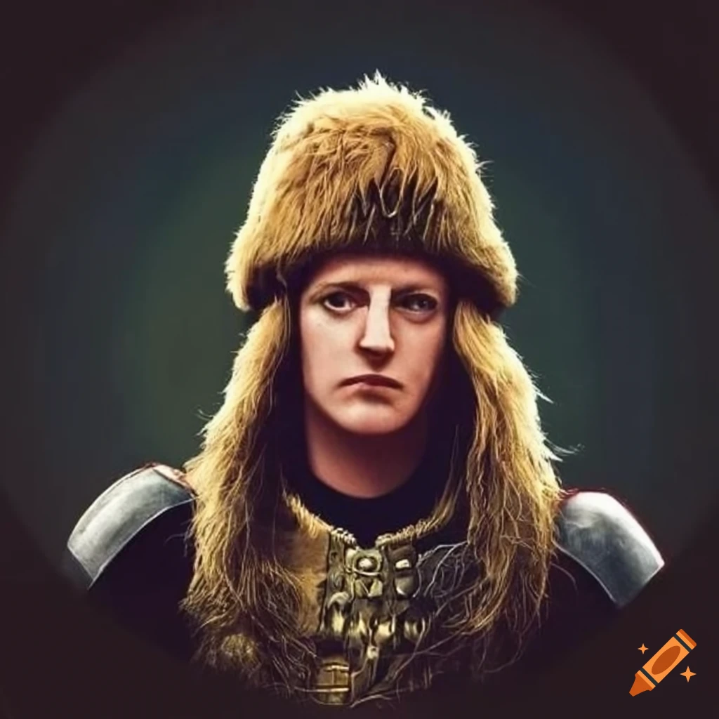 Angus Young wearing a King Arthur-style hat on Craiyon