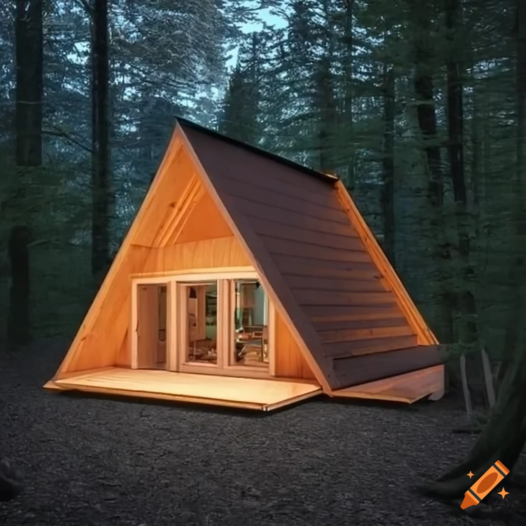 Interior of a detailed a-frame cabin on Craiyon