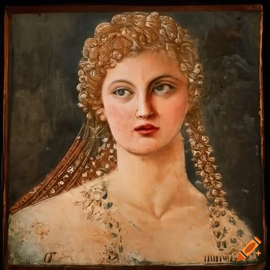 Realistic oil painting of persephone with wheat and flowers