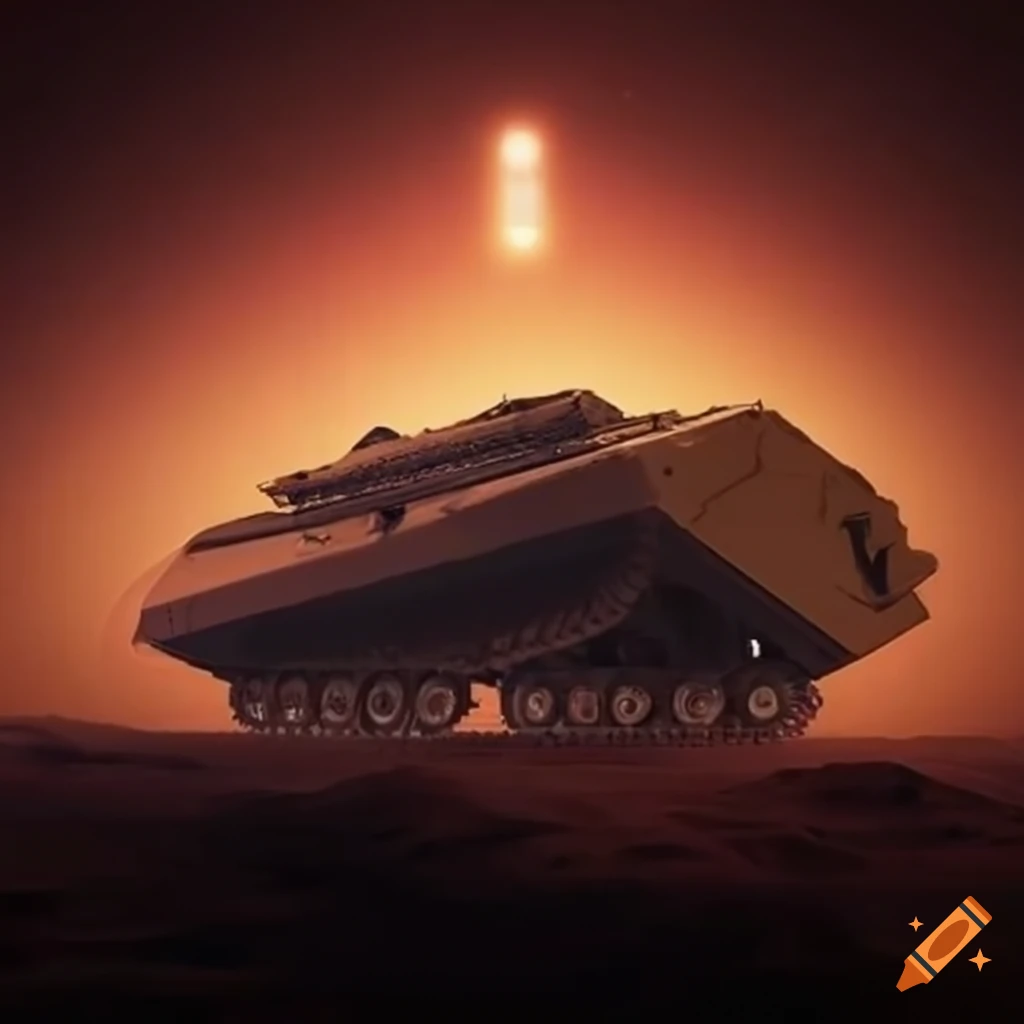 Image of a tracked vehicle exploring an alien world