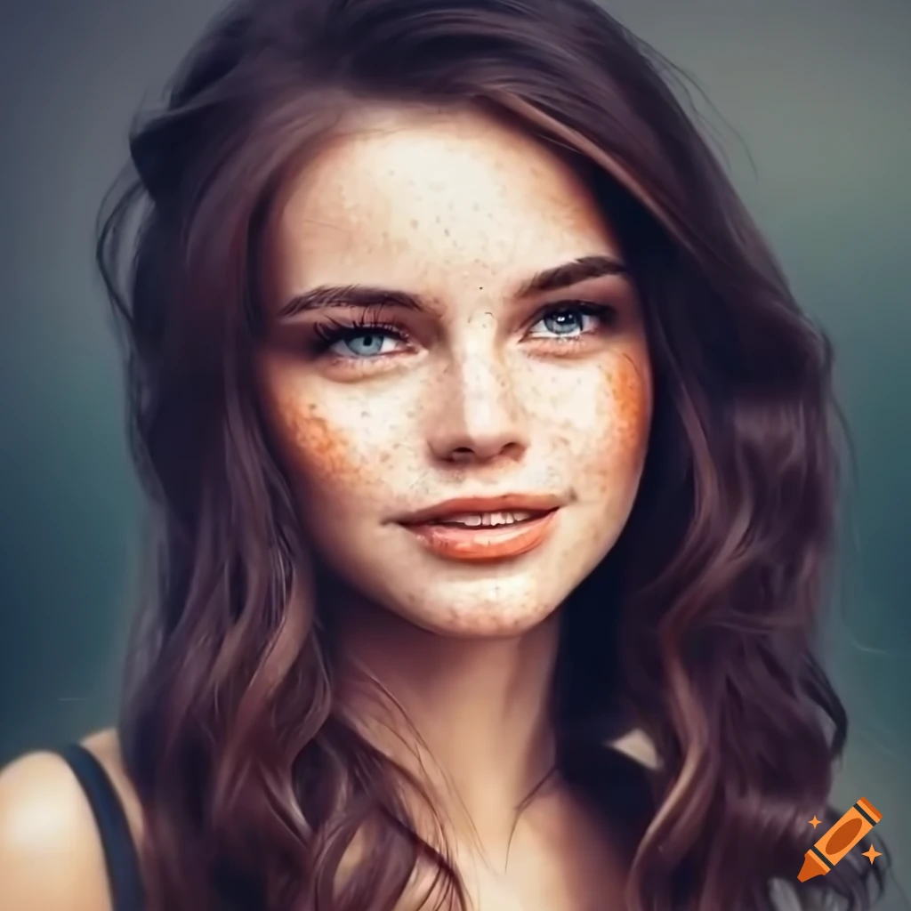 Portrait of a beautiful young woman with freckles on Craiyon