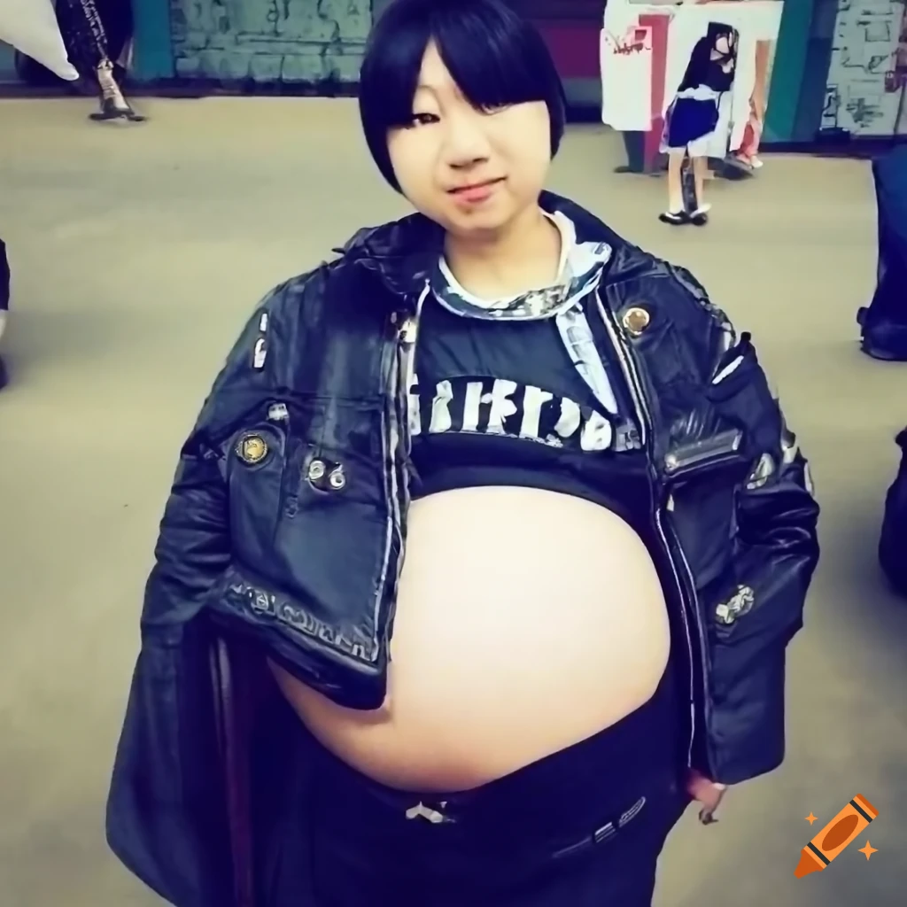 Photo Of A Heavily Pregnant Punk Woman At A Theme Park