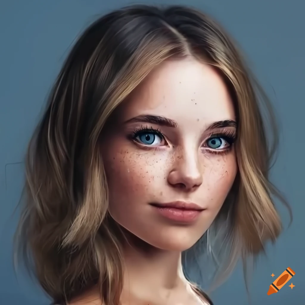 Portrait Of A Young Woman With Delicate Freckles And Wavy Dark Blonde