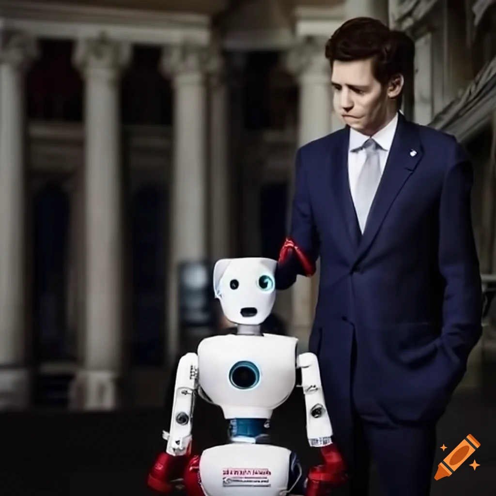 Robot posing with a politician on Craiyon