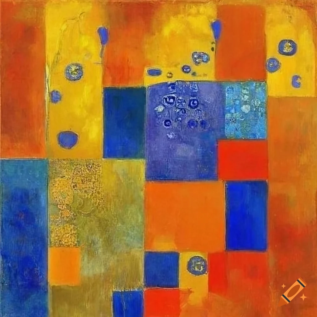Abstract squares in blue with elements of victor nizovtsev and klimt ...