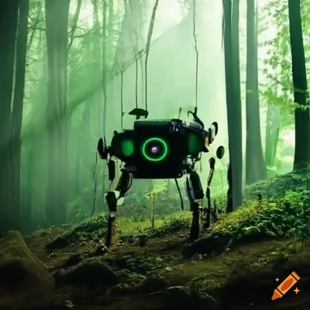 Robot planting seeds in the forest on Craiyon