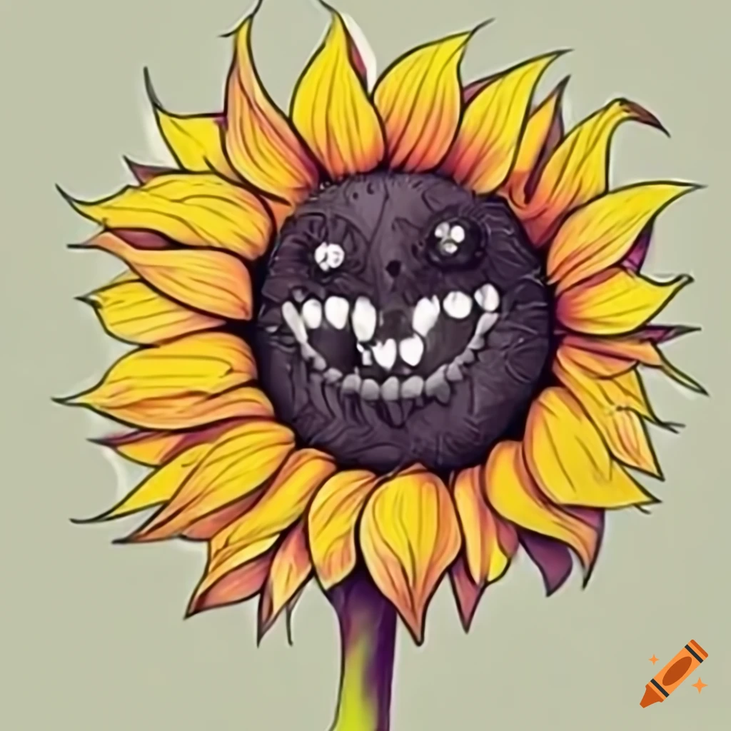 Smiling sunflower with sharp teeth