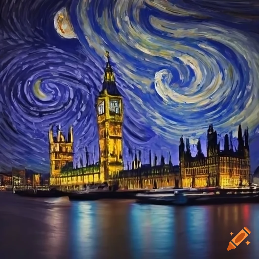 Starry night over london cityscape