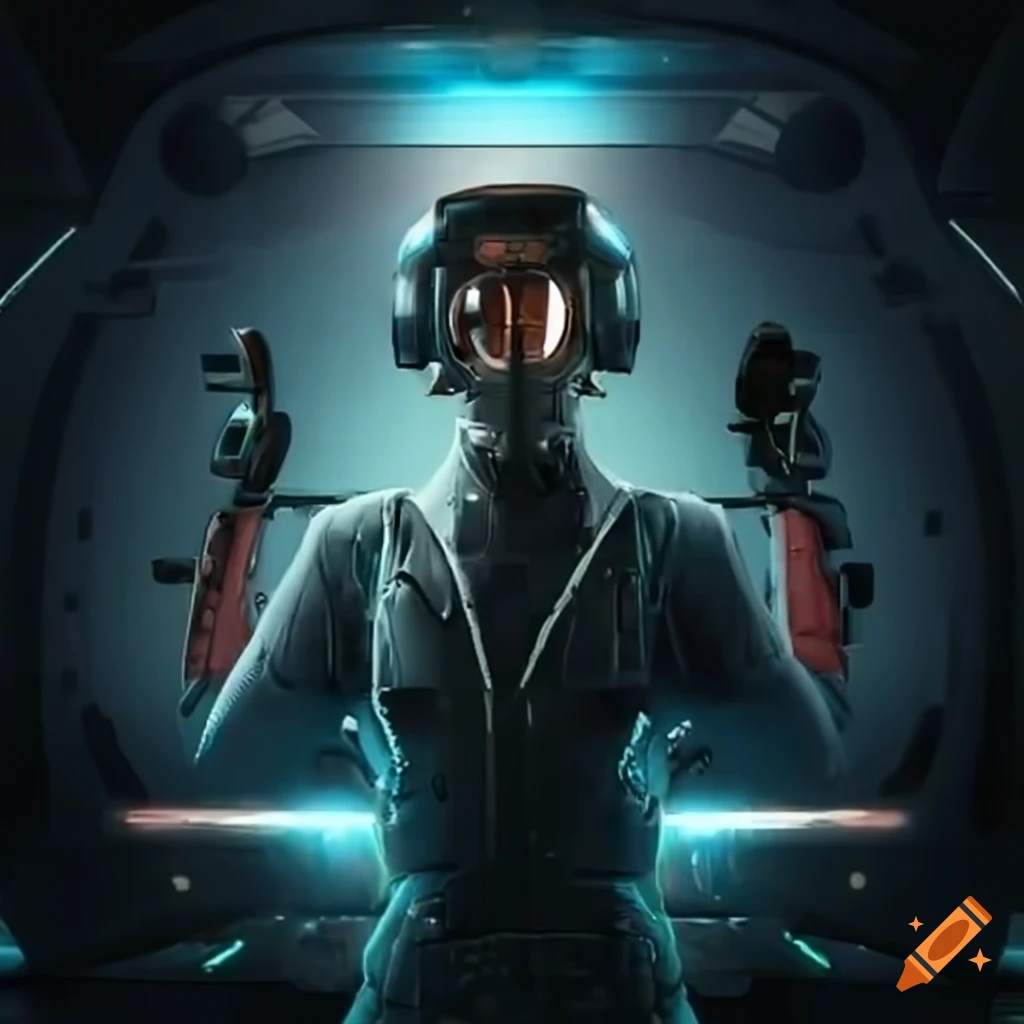 Futuristic cockpit with a human pilot on Craiyon