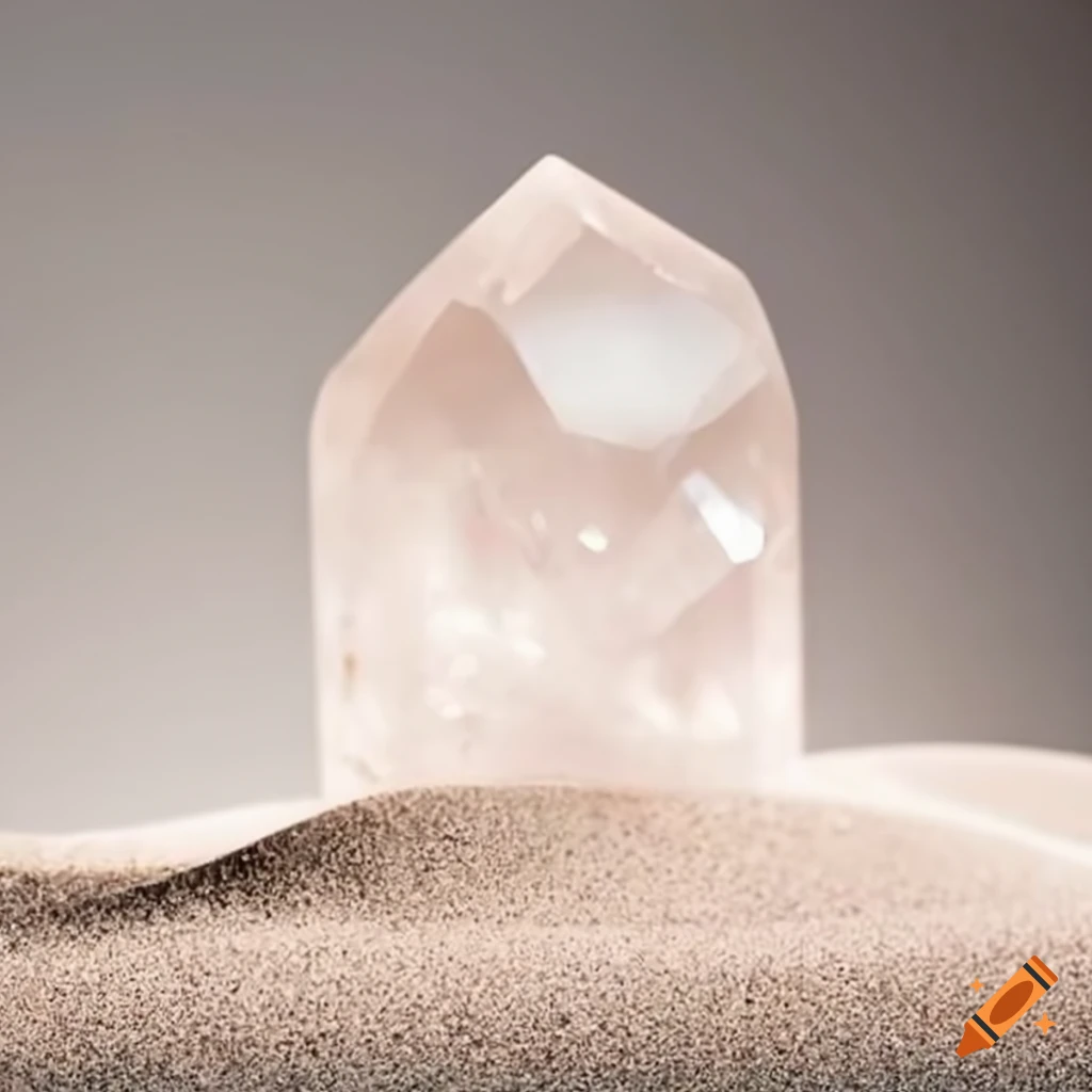 Quartz crystal transforming into white sand on Craiyon