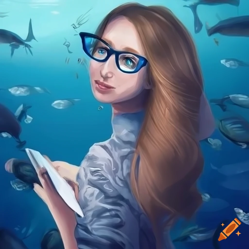 Artistic illustration of a woman underwater