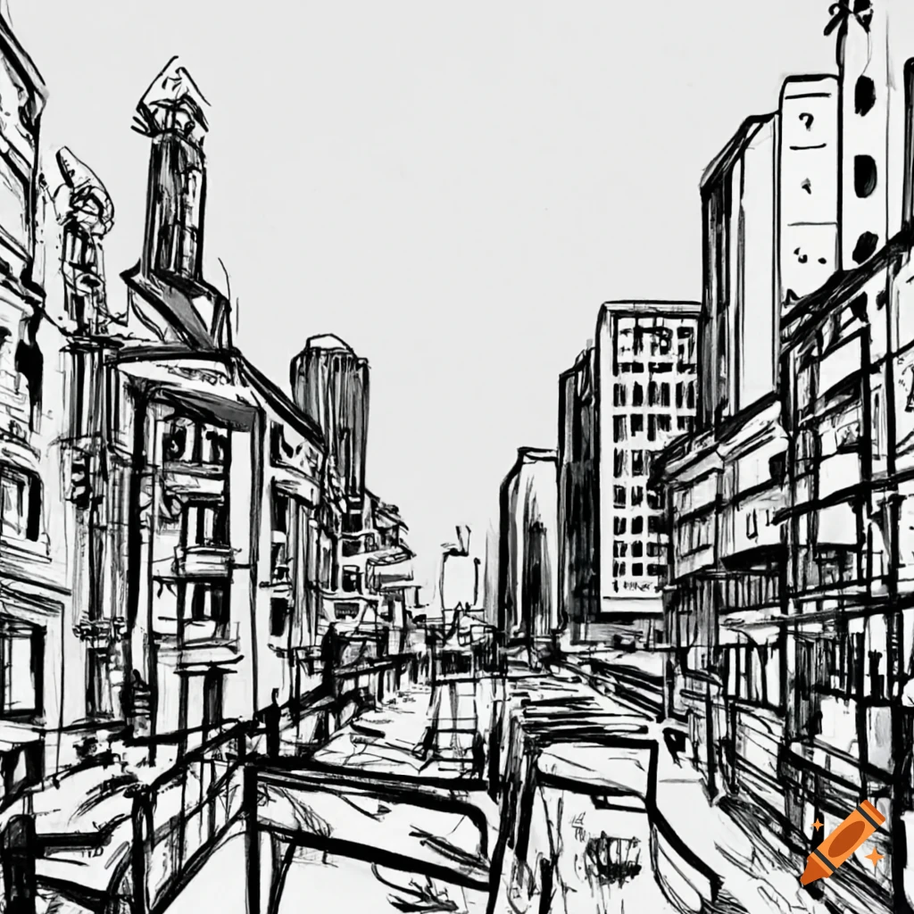Detailed sketch of a busy city