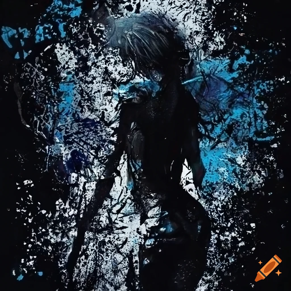 Despoiled splatter art in cobalt and black tones on Craiyon
