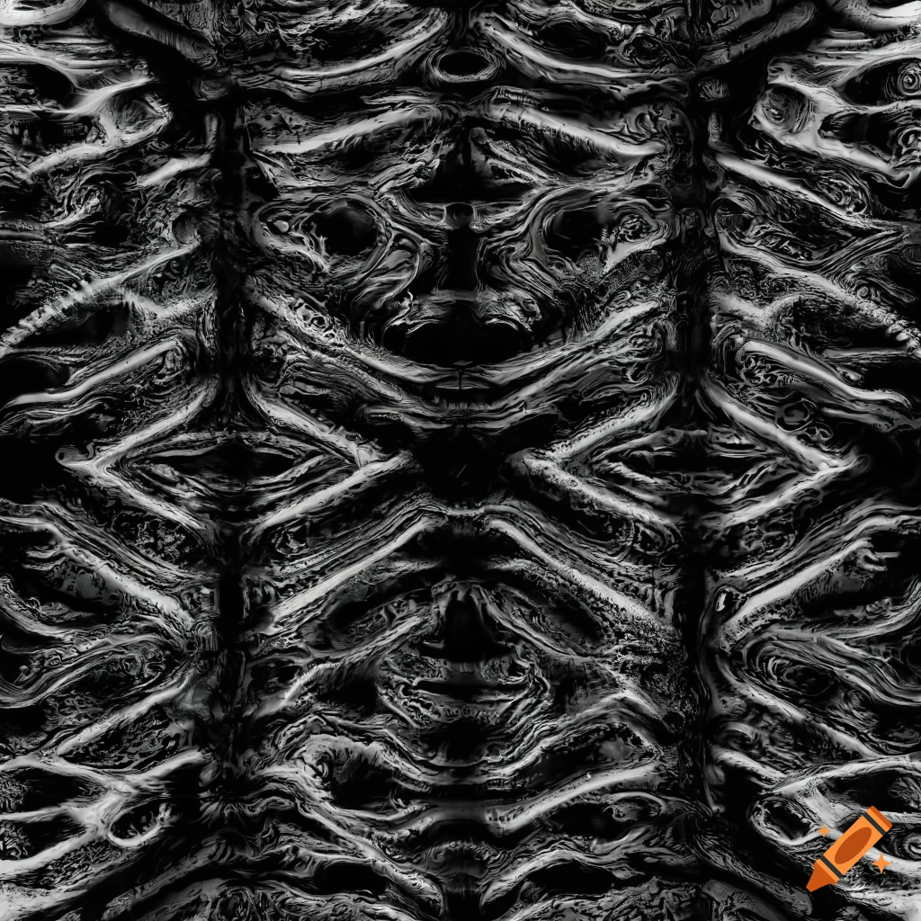 High-resolution black and white texture of biomechanical rib on Craiyon