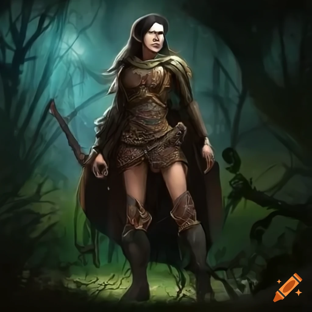 Full body image of a Hispanic-looking wood elf ranger on Craiyon