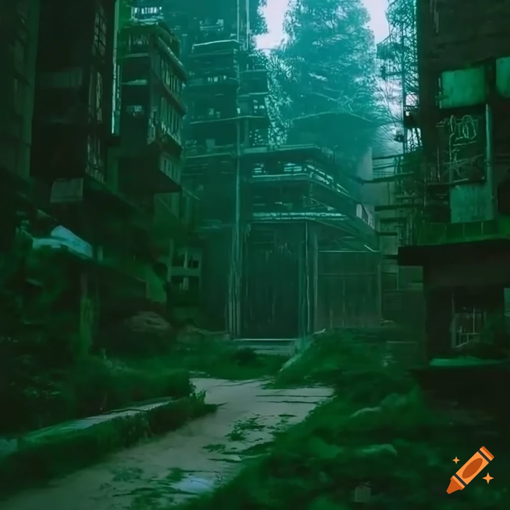 Cyberpunk city with a looming forest on Craiyon