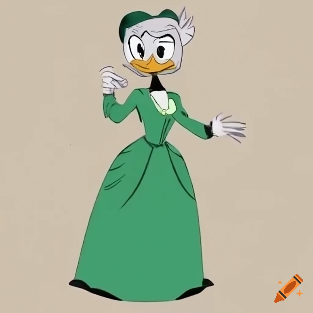 Hortense Duck in a green Victorian gown from DuckTales 2017 on Craiyon