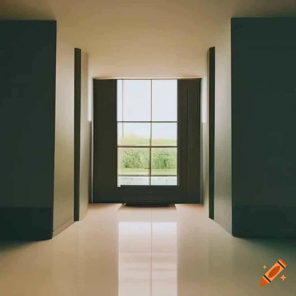 Polaroid photograph of a modern hotel lobby at sunset on Craiyon