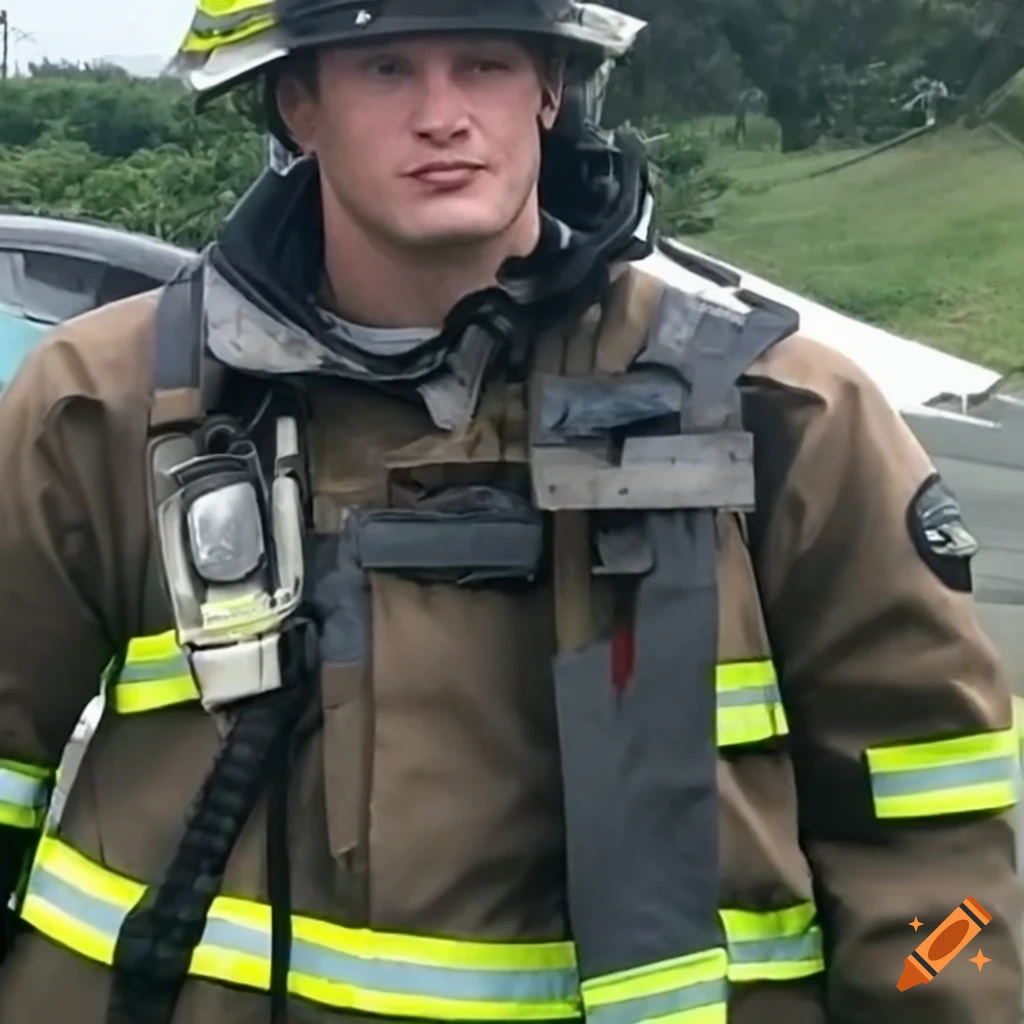 Ryan reynolds wearing a fireman's helmet on Craiyon