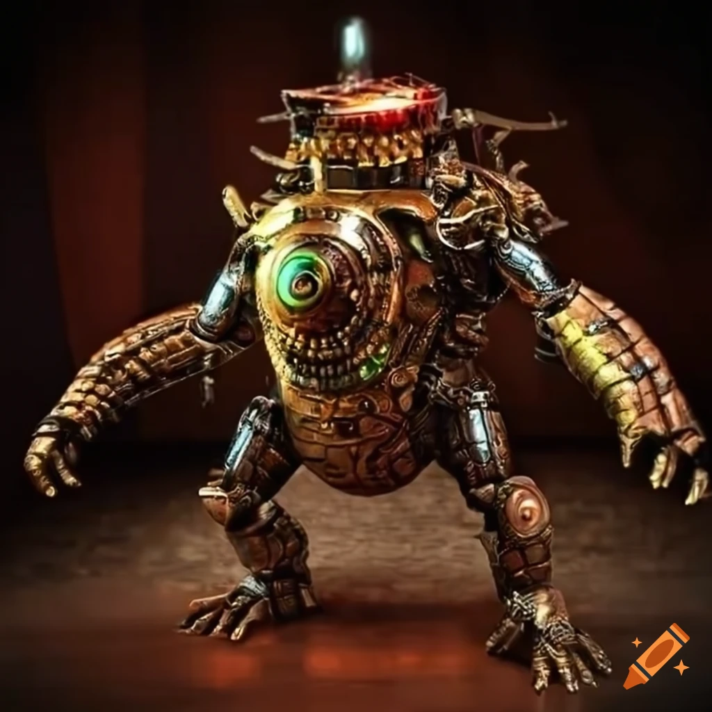 Metallic steampunk robot komodo dragon