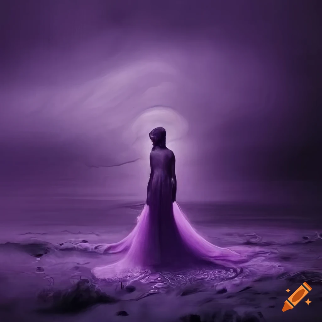Surreal purple painting with ethereal figures on Craiyon