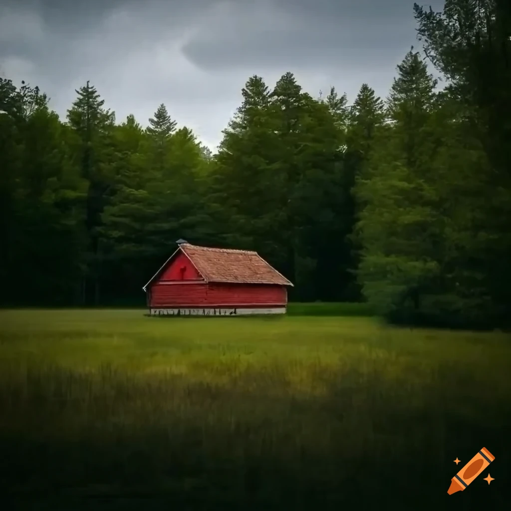 Beautiful farm surrounded by forest and a lake on Craiyon