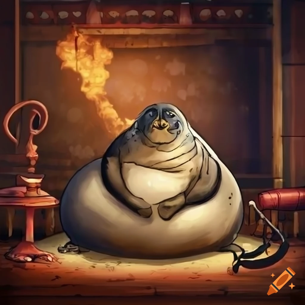 Illustration of a leopard seal in a fantasy lounge on Craiyon