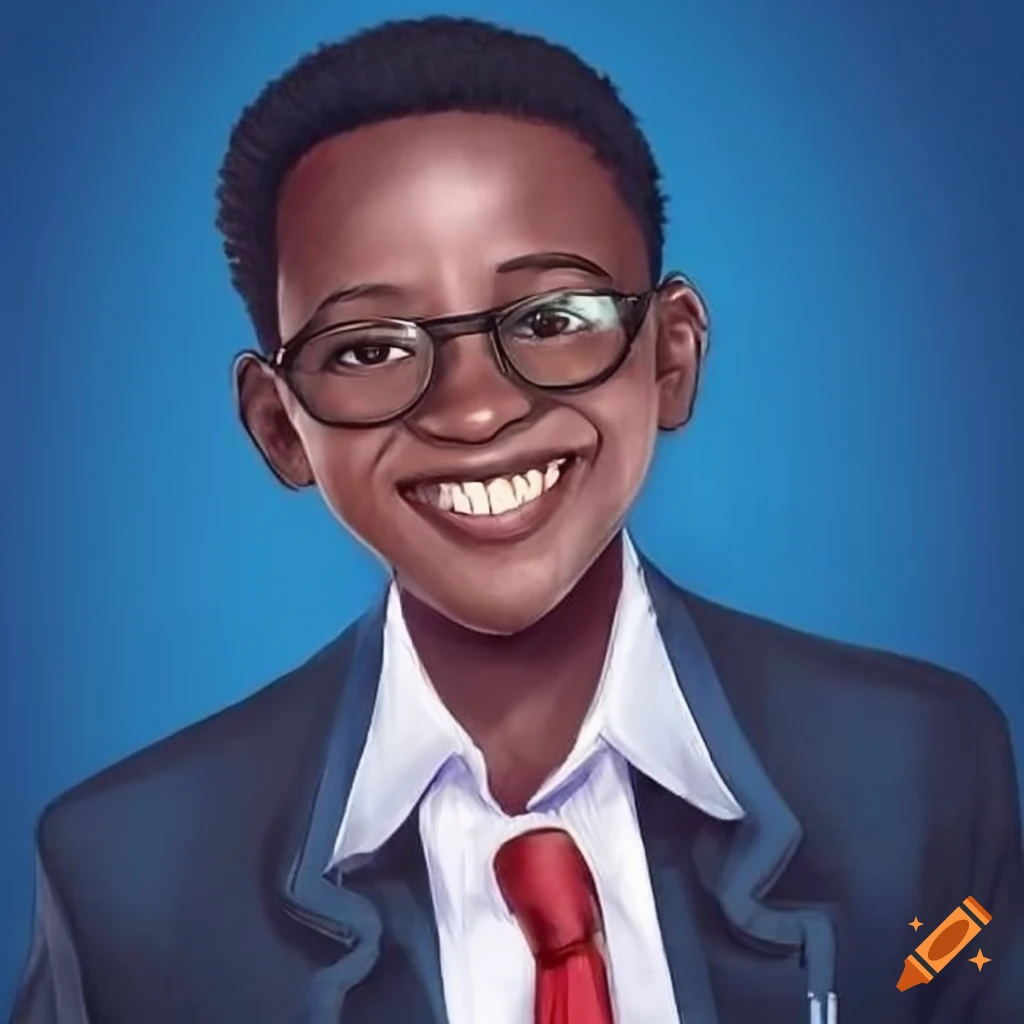 Sketch of a smiling Kenyan college boy in scientist outfit with ...