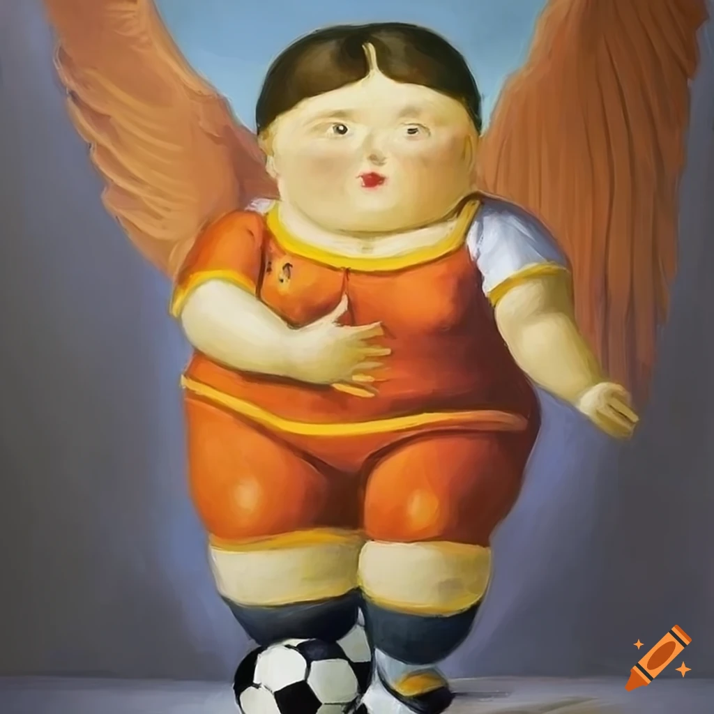A painting of a soccer player angel with orange uniforme on Craiyon