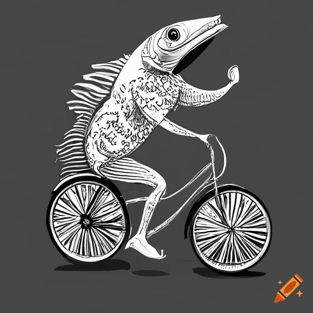 Fish riding a bike on Craiyon