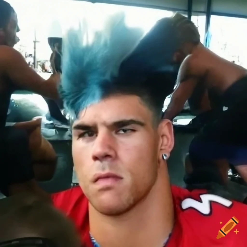 Mirror selfie of a strong football quarterback with buzz cut hair on ...