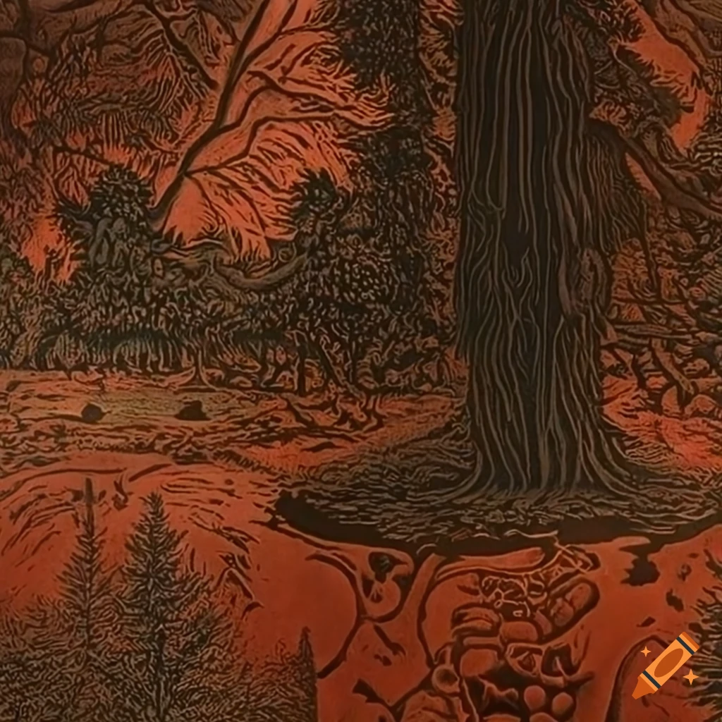 Theodor kittelsen's 'the garden of eden' woodcut linoleum print with ...