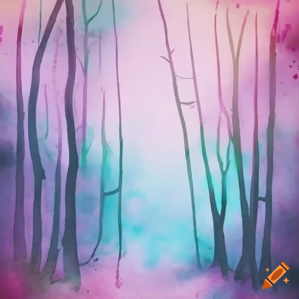 Dark and mysterious forest in gradient pastel colors