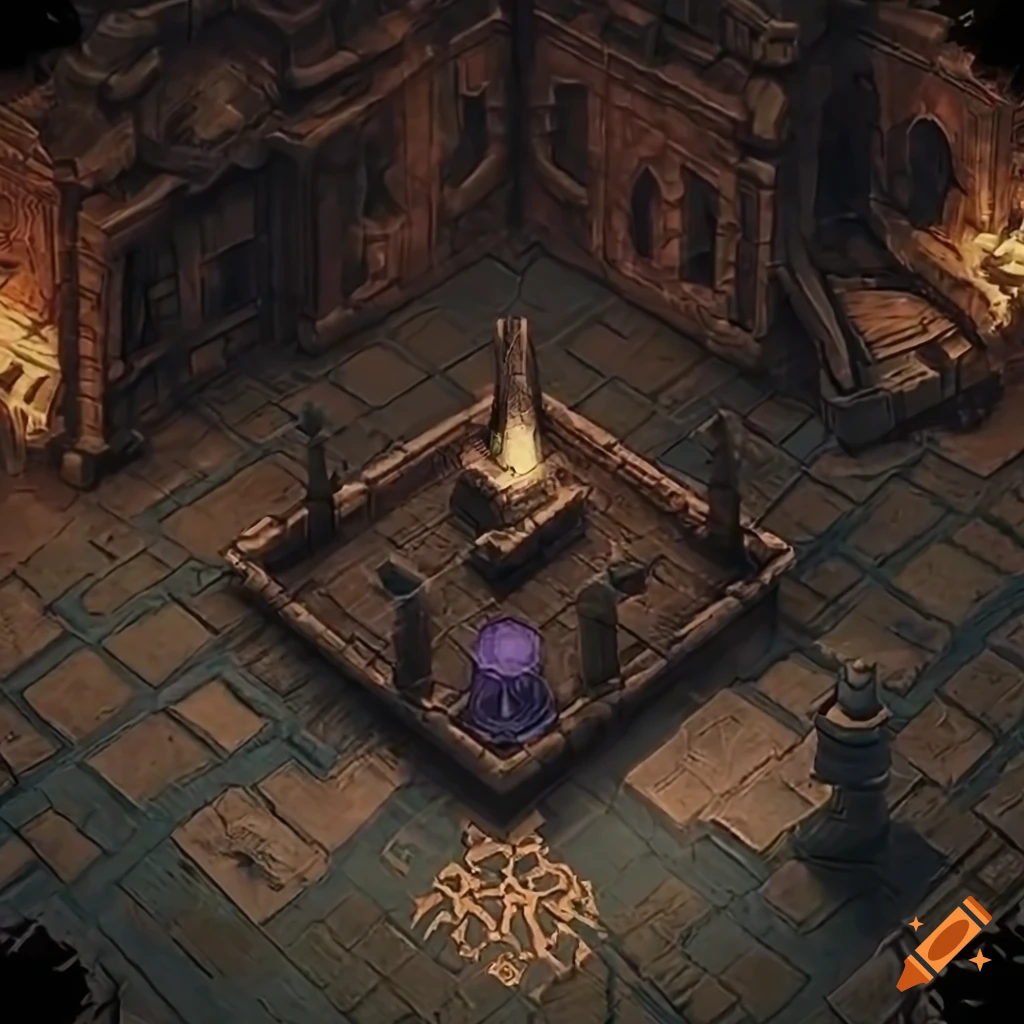 Intricate modular isometric concept art of a RPG dungeon on Craiyon
