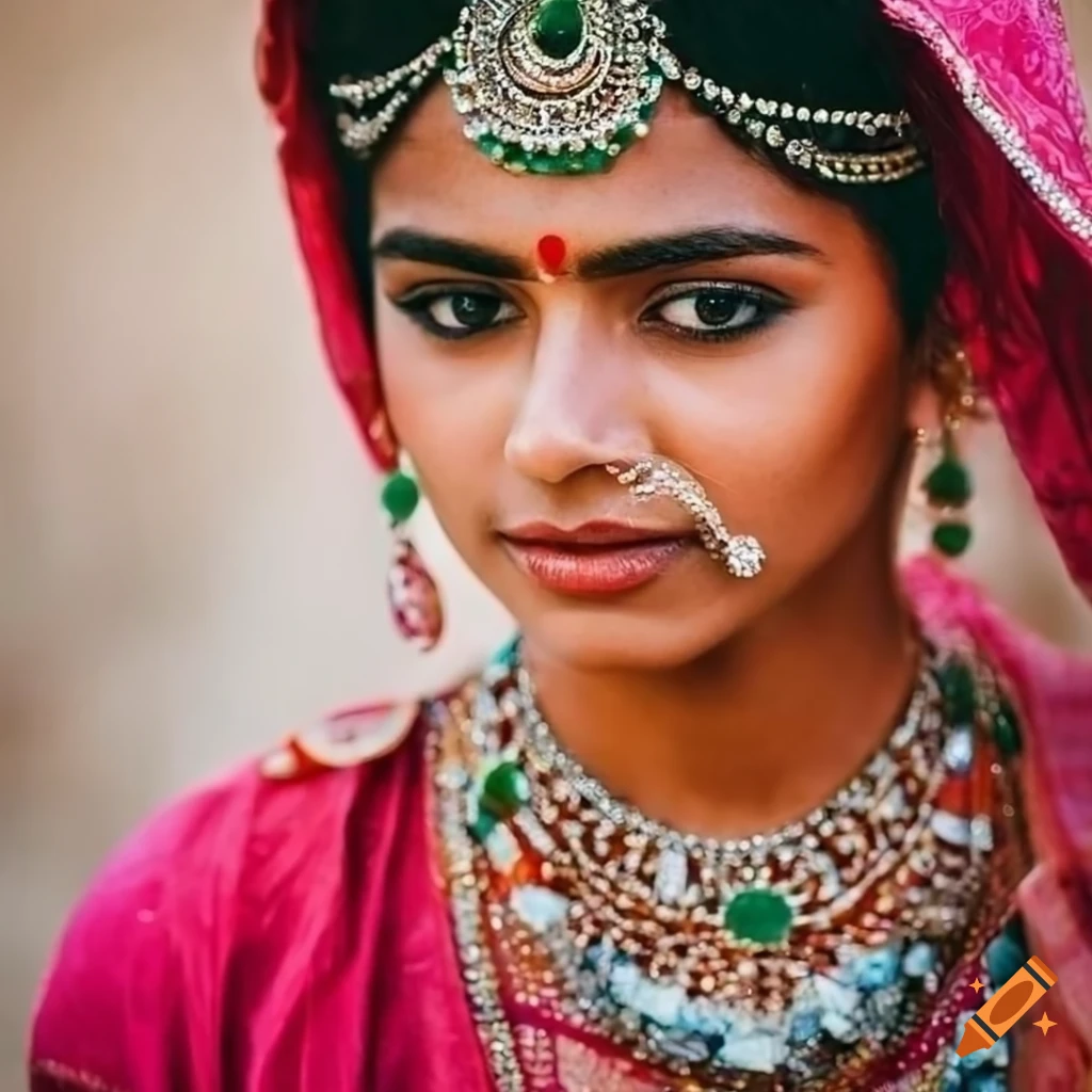 Photorealistic portrait of a beautiful Rajasthani young gypsie on Craiyon