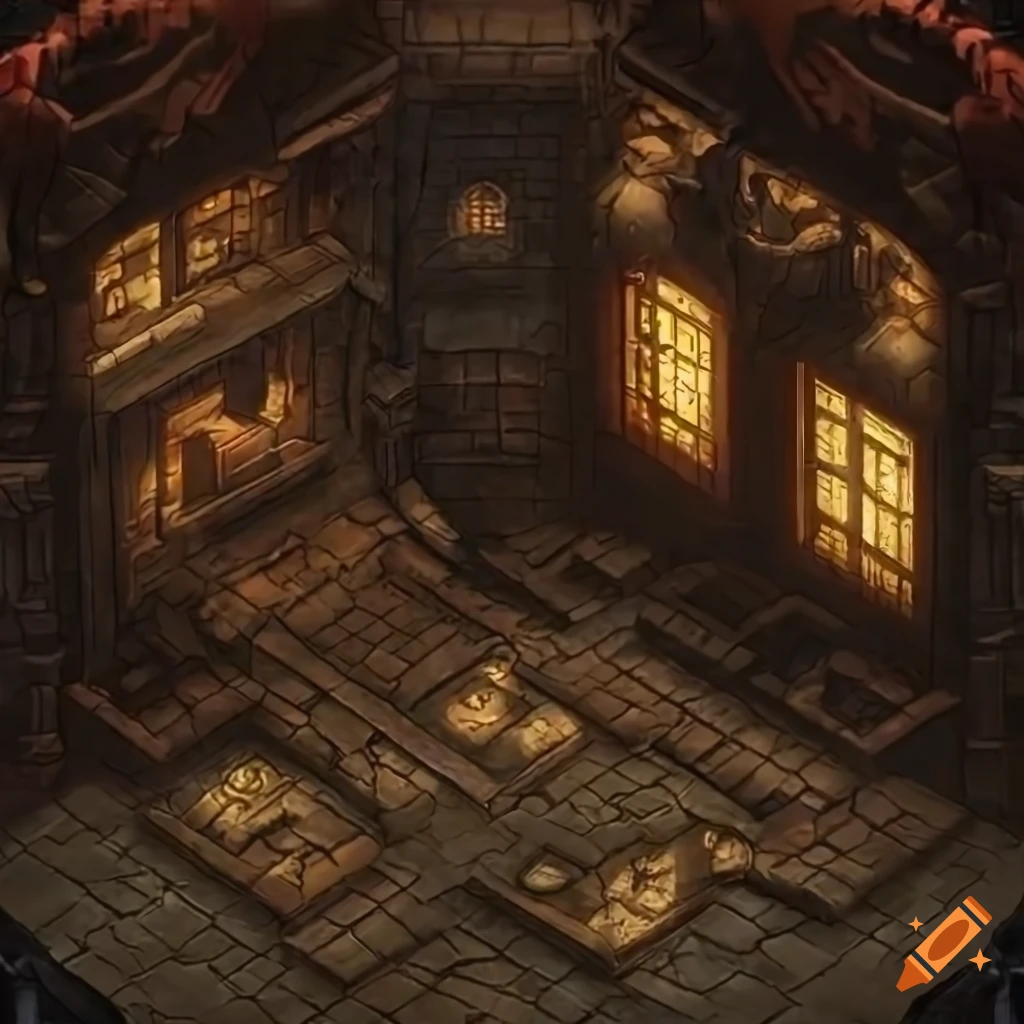 Intricate isometric concept art of a game terrain