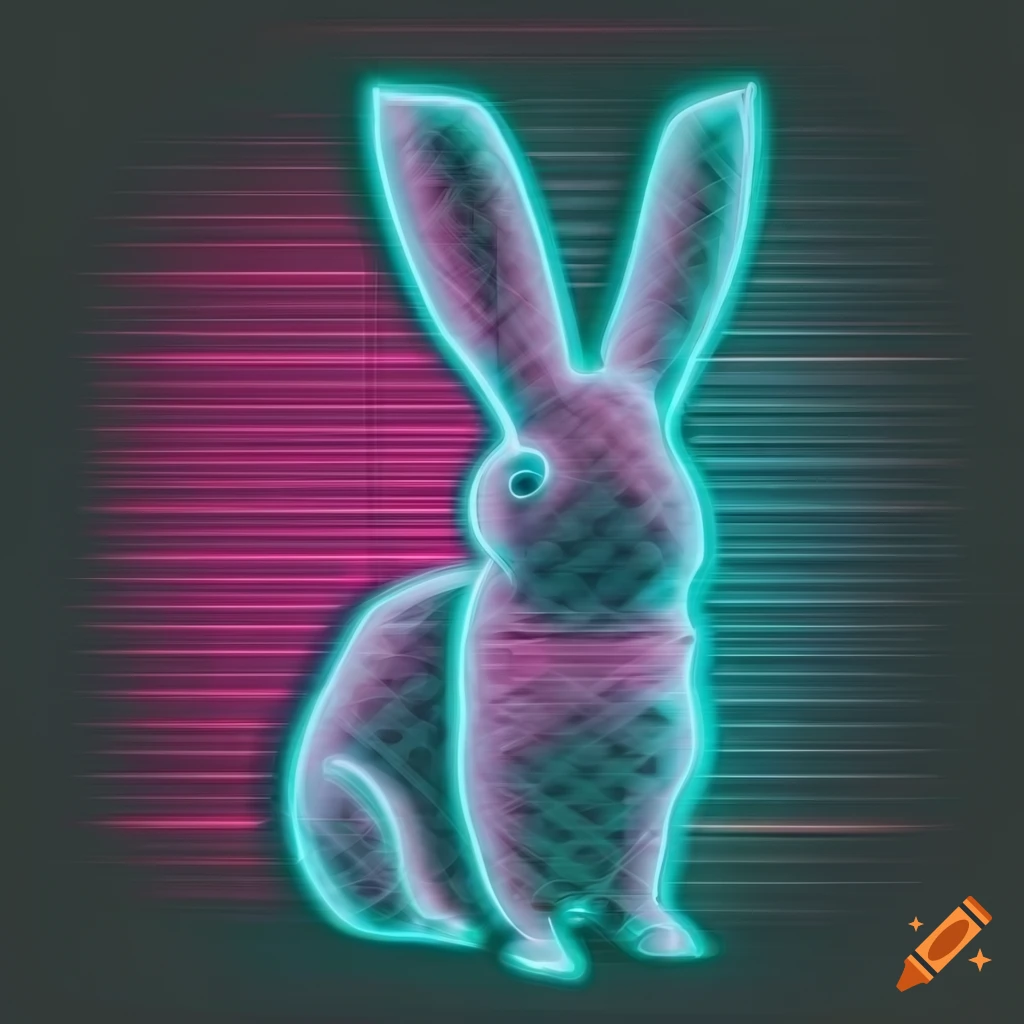 Neon retro style rabbit on dark background