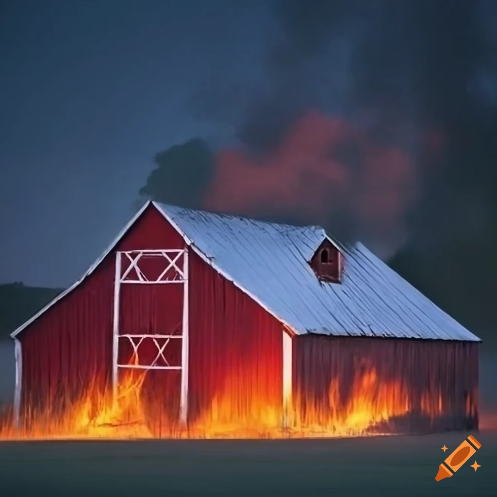 Image of a fiery horse and burning barn on Craiyon