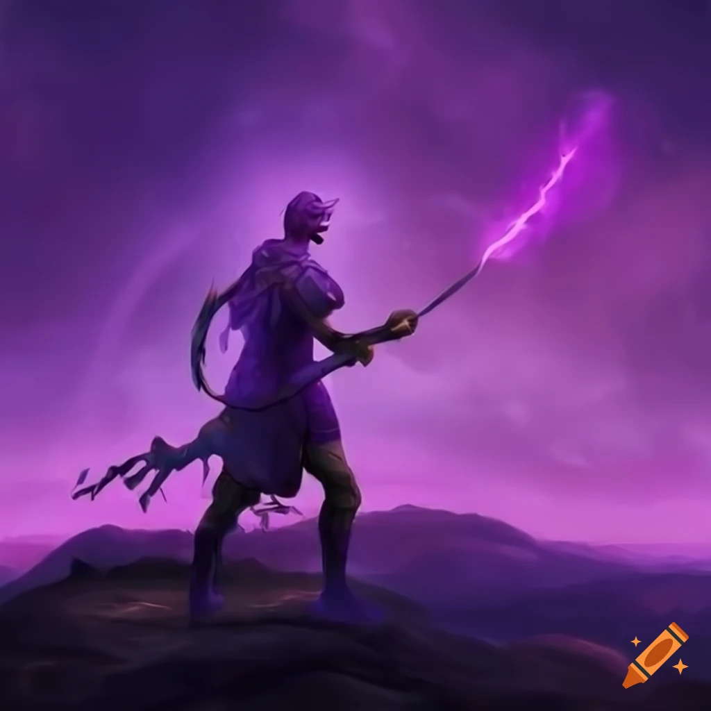 Fantasy warrior with glowing purple energy on Craiyon