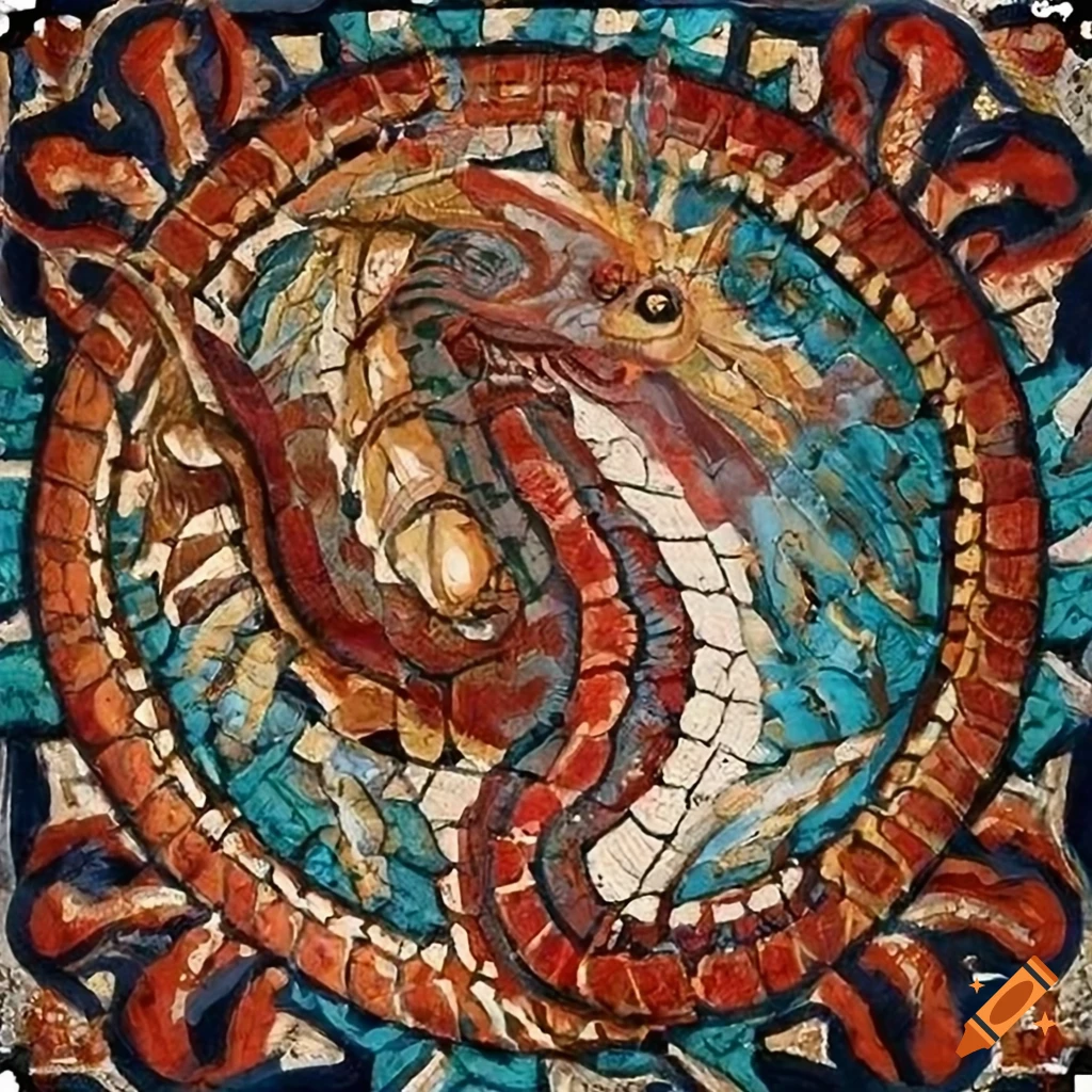 Mosaic art of a dragon in ancient roman style
