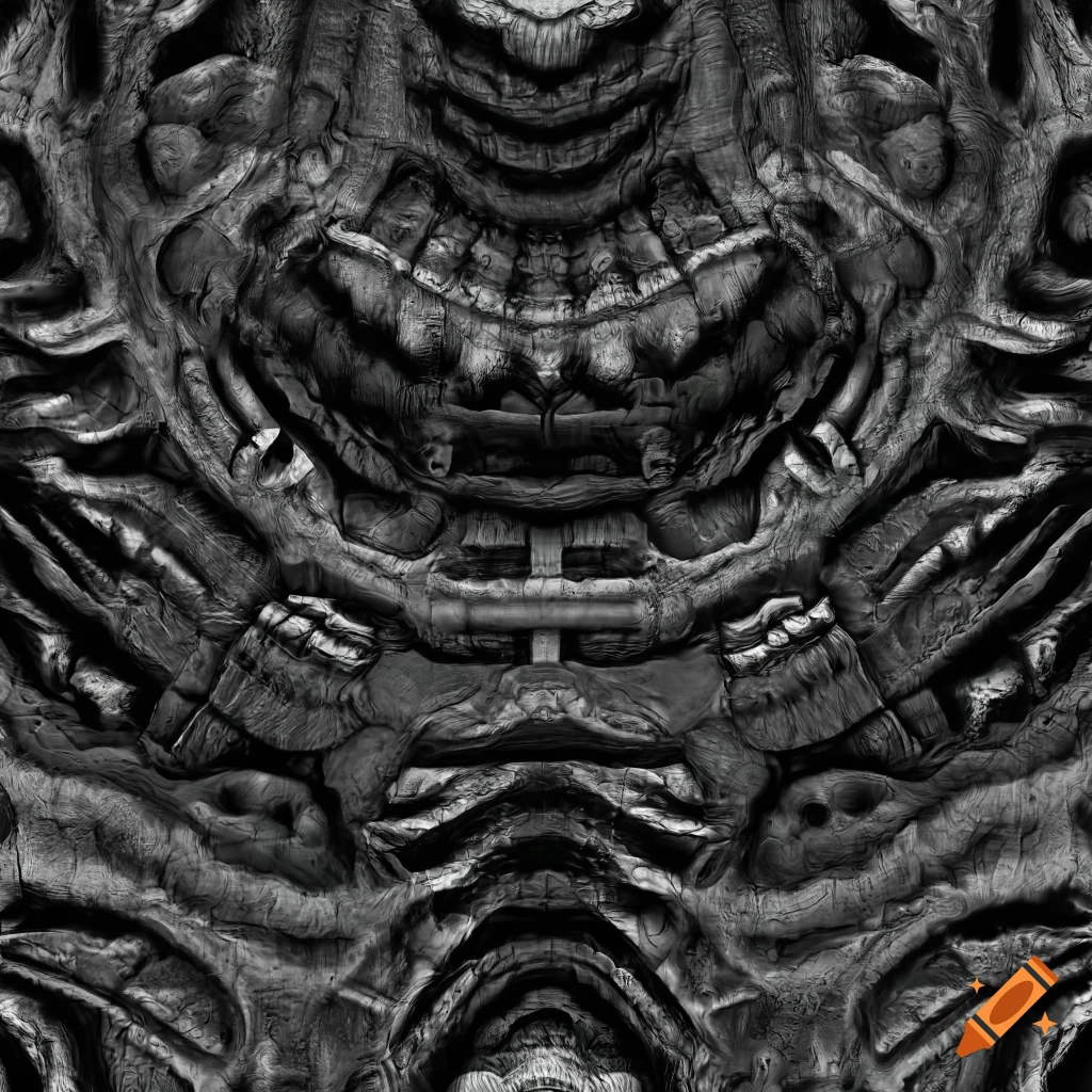 Seamless black and white biomechanical rib texture on Craiyon