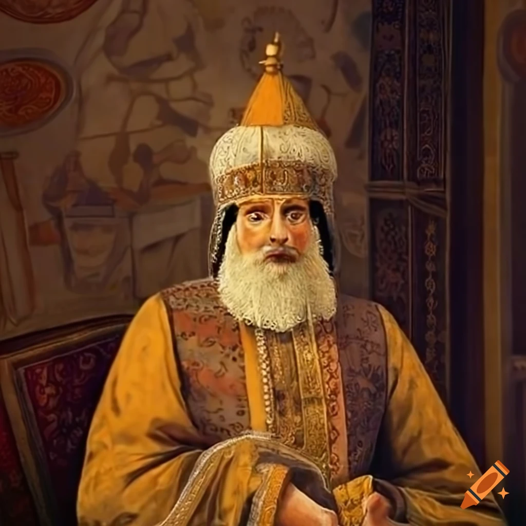 Monarch sitting on a chair in traditional muslim attire on Craiyon
