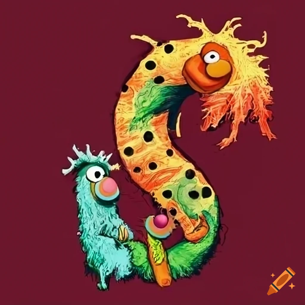 Ink drawing of a playful monster muppet alphabet