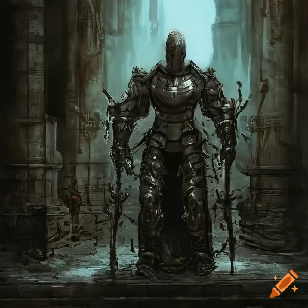 Detailed sci-fi knight in armor illustration on Craiyon