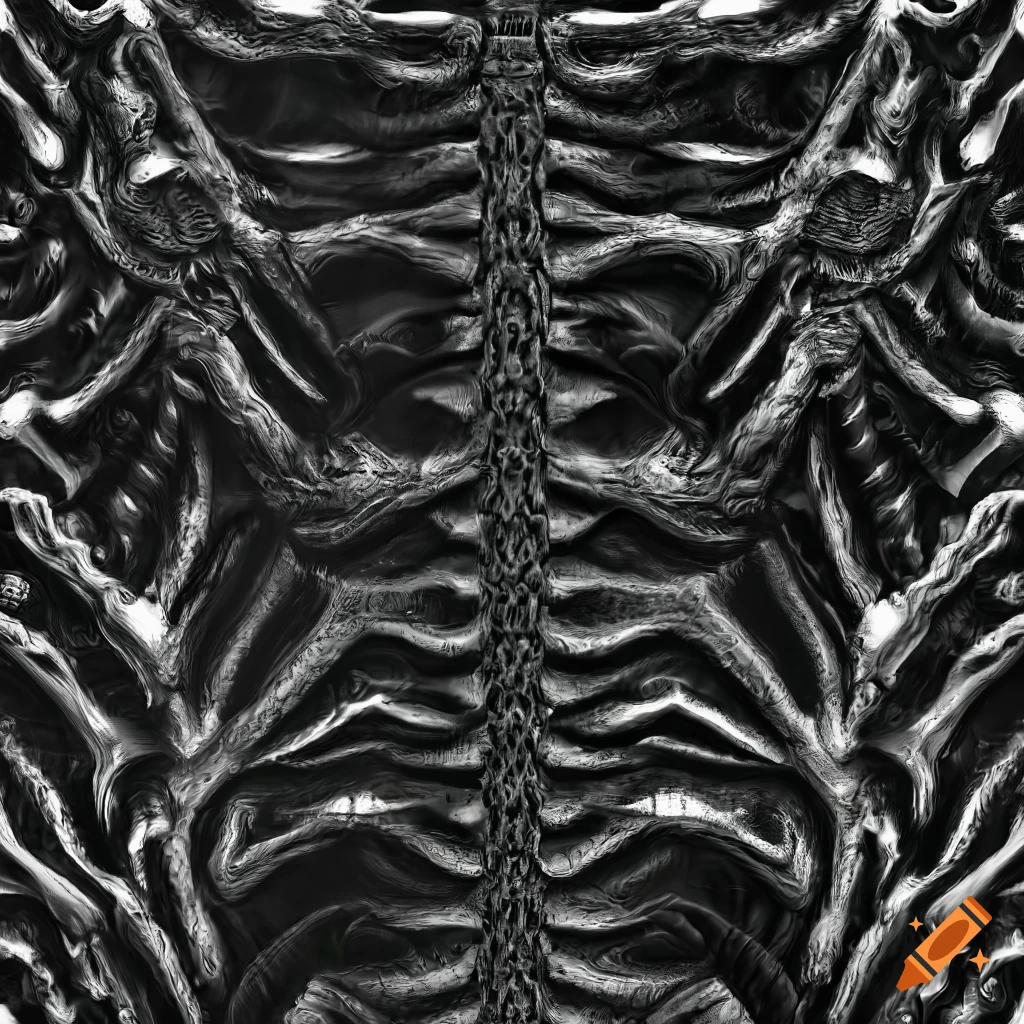 Seamless black and white biomechanical rib texture on Craiyon