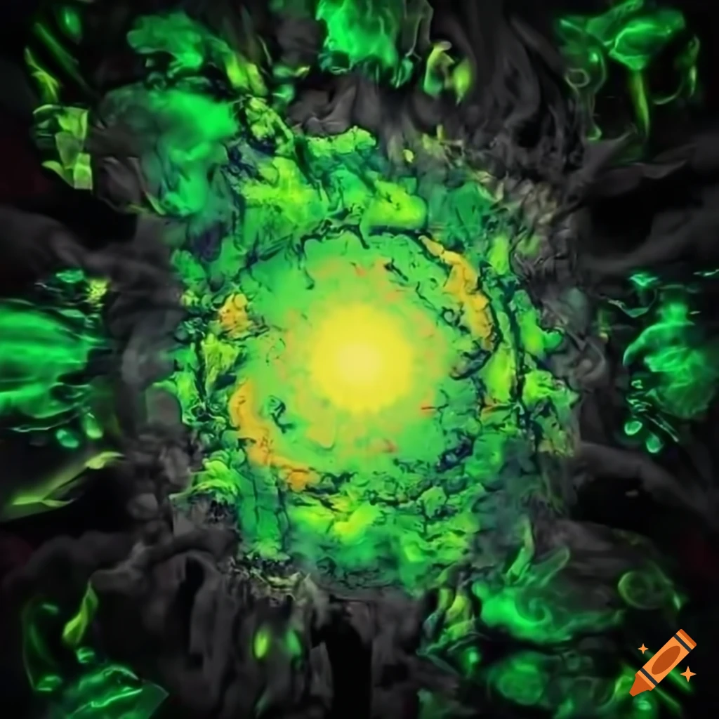 Abstract explosion of yellow, green, and black on Craiyon